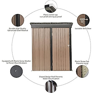 5x3 FT Storage Shed Outdoor Metal Tool Garden Shed with Single Lockable Door, Metal Garden Shed Waterproof and Anti-Rust Tool Storage Shed for Backyard Patio Lawn