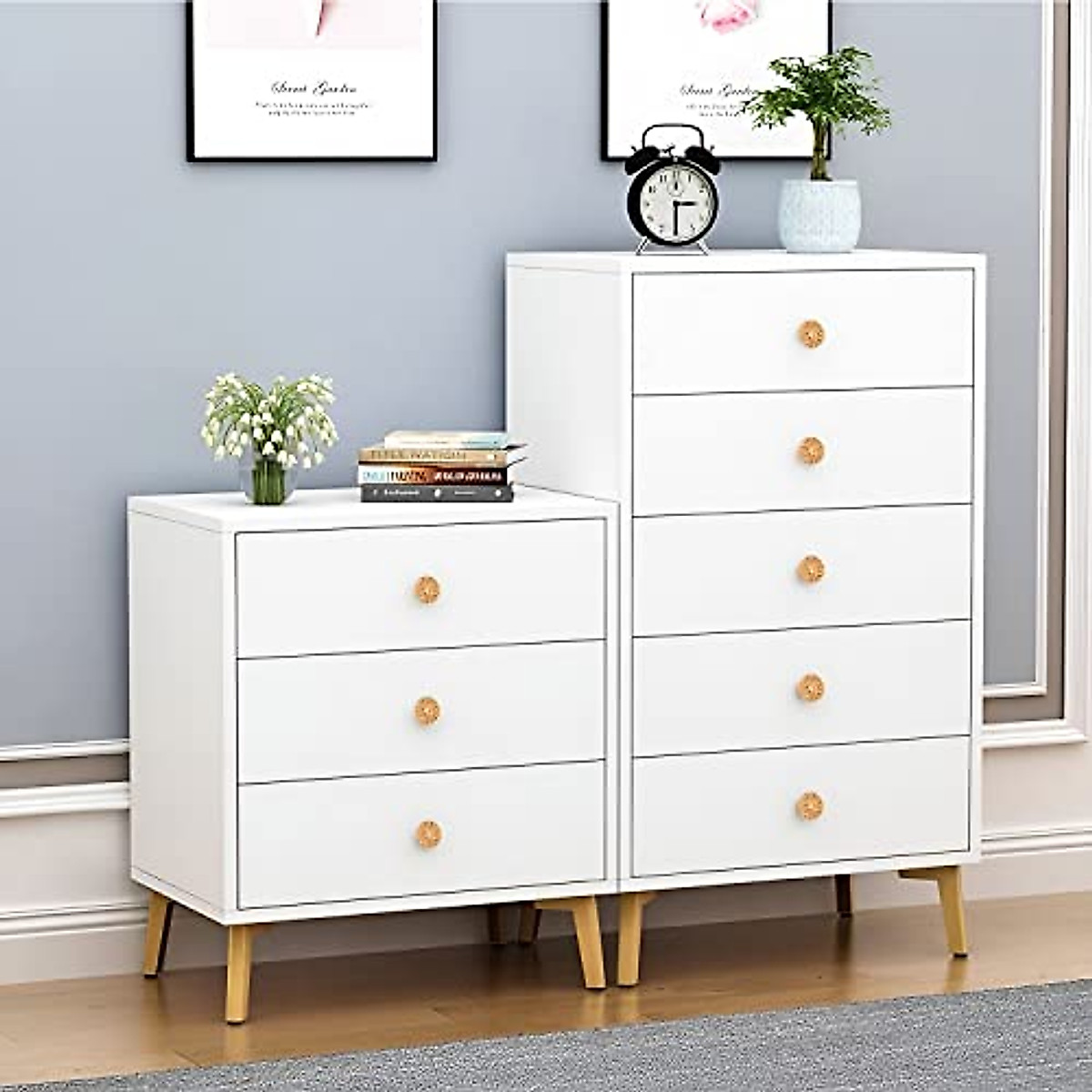 JAYZUUM 8pc Boho Rattan Dresser Knobs, Handmade Wicker Woven, Wood Knobs for Home Decor Boho Furniture Drawer (Caramel)