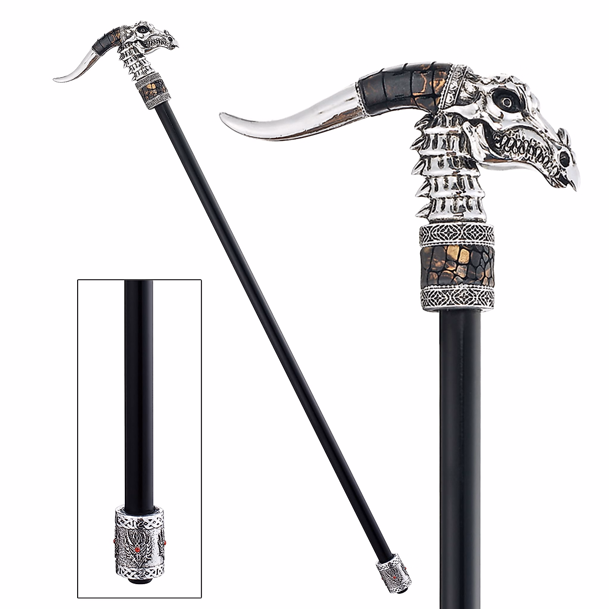 Design Toscano Dragonsthorne Nebula Dragon Gothic Walking Stick Swagger Cane, 38 Inch, Black and Silver