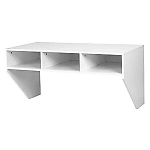 WATERJOY Wall Mounted Desk Computer Desk Floating Table, Home Office Working Desk, Wall Mounted Console Workstation Laptop PC Table with Storage Shelves White