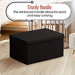 Ornavo Home Foldable Collapsible Large Storage Box Bins Fabric Shelf Basket Organizer with Handles and Lid - Set of 3 - 15 x 10 x 9 - Black