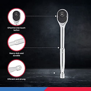 Neiko 03103A 1/2 Inch Ratchet Wrench, 72-Tooth Reversible Ratchet, Quick Release 1/2 Drive Ratchet, 10 Inch Oval Head Socket Wrench, CR-V Steel Rachet Wrench