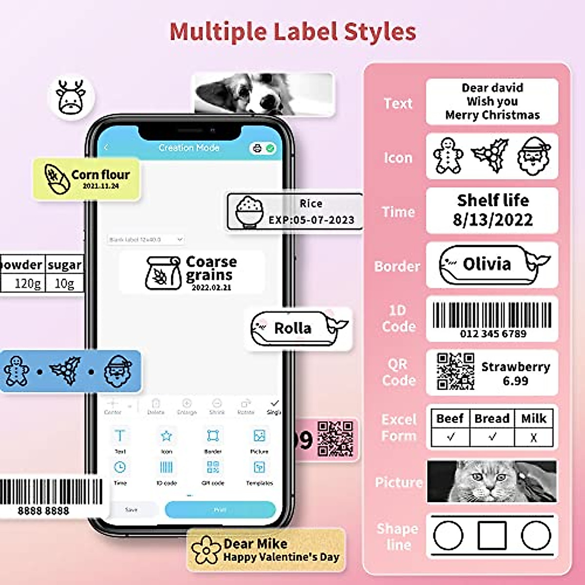 Phomemo Label Maker Machine, D30 Portable Bluetooth Label Printer with Tape Label Maker Handheld, Multiple Templates Available for Smartphone Easy to Use for Office Home Organization USB Rechargeable
