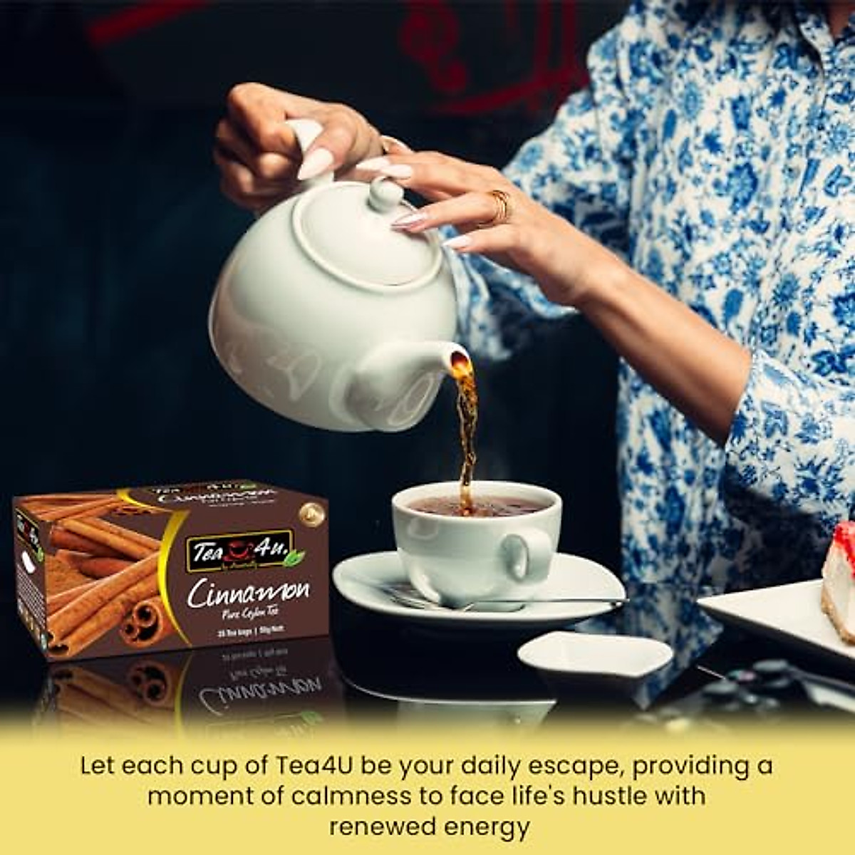 Tea4U Flavored Black Ceylon TeaBags - Cinnamon | Ideal Quality from Sri Lanka's Finest Leaves and Expertly Blended - 25 Count