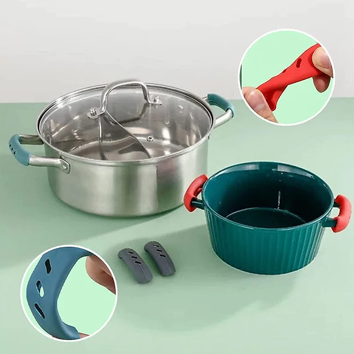 6 PCS Silicone Handles for Pots and Pans, Pot Handle Covers Heat Resistant, Silicone Pot Lid Handle Cover, Pot Handle Covers for Kitchen