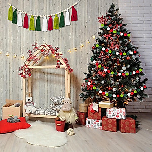 Anwyll Tassel Garlands,Christmas Tassel Garlands with Wood Beads,Tassel Wall Hanging Decor,Classroom Home Decor Pastel Tassel Garland with 2Pcs Pom Pom Balls Garlands for Christmas Holiday Party