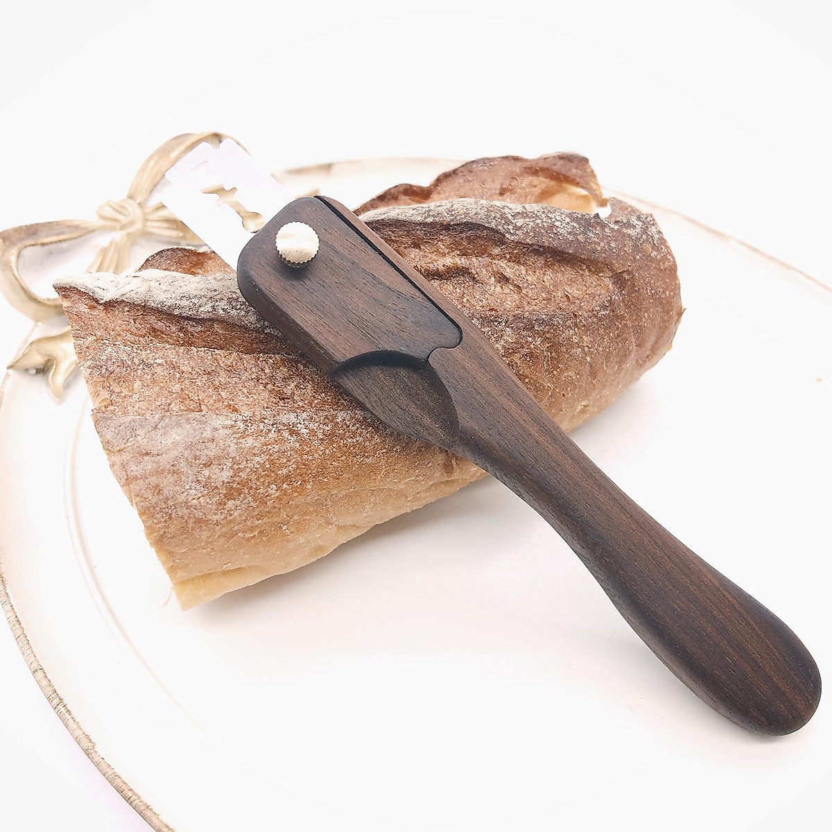 RillyRellow Premium Mini Bread Lame Decoration, Hand Wooden Crafted Bread Lame Slashing Tool, for Dough Scoring Knife, Cut Patterns for Sourdough Bread Slashing, Black Walnut (Without Blade)