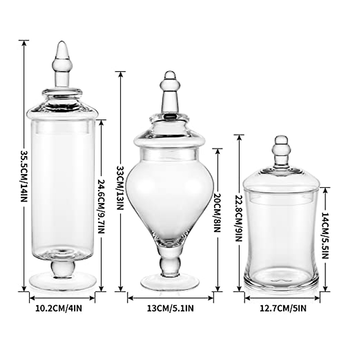 MDLUU Set of 3 Glass Apothecary Jars with Lids, Candy Buffet Serving Jars, Decorative Bathroom Canisters for Storage