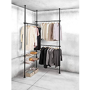 WENKO Adjustable Clothes Rack, Garment Rack System For Closet Organizer, Black Wardrobe Rack, Walk-in Closet, Clothes Organizer, 65-84.6 x 65-118.1 x 14.96 in, Black