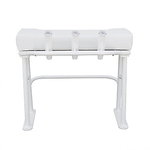Fishmaster Original Leaning Post for Center Console Fishing Boats – Three Rocket Launcher Rod Holders, Rectractable Footrest, Flow Through Foam – White Upholstery/White Powder Coat