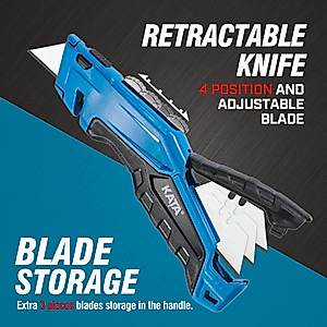 KATA 2Pack Utility Knife Box Cutter Retractable Folding Razor Knife Set Heavy Dudy Safety Cutter, 10pcs SK5 Sharp Blades Included, Blue