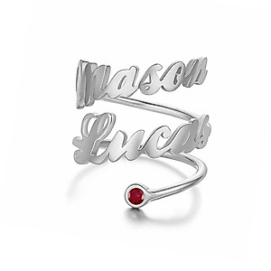 RMREWY 925 Sterling Silver Personalized Name Ring Engraved 2 Names Ring Custom Jewelry Christmas Gifts For Women Mom, Size 5-12