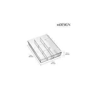 mDesign Adjustable, Expandable Plastic In-Drawer Utensil Organizer Tray Deep 5 Section Divided for Kitchen Organization; Holds Cutlery, Flatware, Silverware, Cooking Utensils, Ligne Collection, Clear