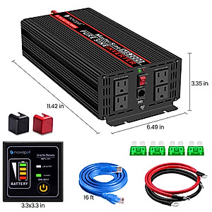 Novopal Power Inverter Pure Sine Wave 2000 Watt 12V DC to 110V/120V AC Converter- 4 AC Outlets Car Inverters with One USB Port,16.4Ft Remote Control-Peak Power 4000 Watt
