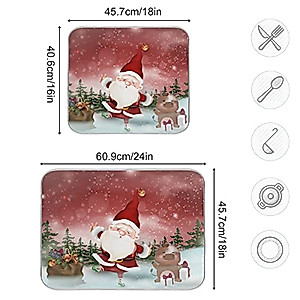 xigua Christmas Santa Claus Dish Drying Mat for Kitchen Counter,Texture Ultra Absorbent Reversible Microfiber Dishes Drying Rack Pad Heat-resistant Mats 16x18in