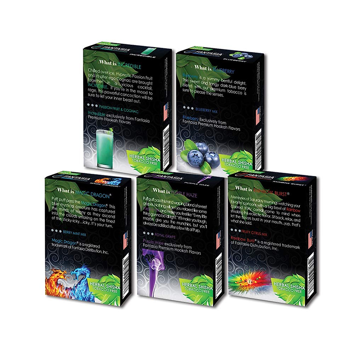 Fantasia Hookah Shisha Flavors, Tobacco & Nicotine Free — Berry Variety, 50-Gram (Pack of 5) B5