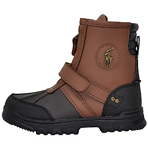 Polo Ralph Lauren Boys Conquered Hi Boot, Chocolate/Tan Leather Combat, 10 Toddler