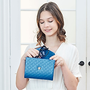 Ava&Lina Clutch Purse for Women, Silver Quilted Clutch, Adjustable Chain Quilted Crossbody (Royal Blue)