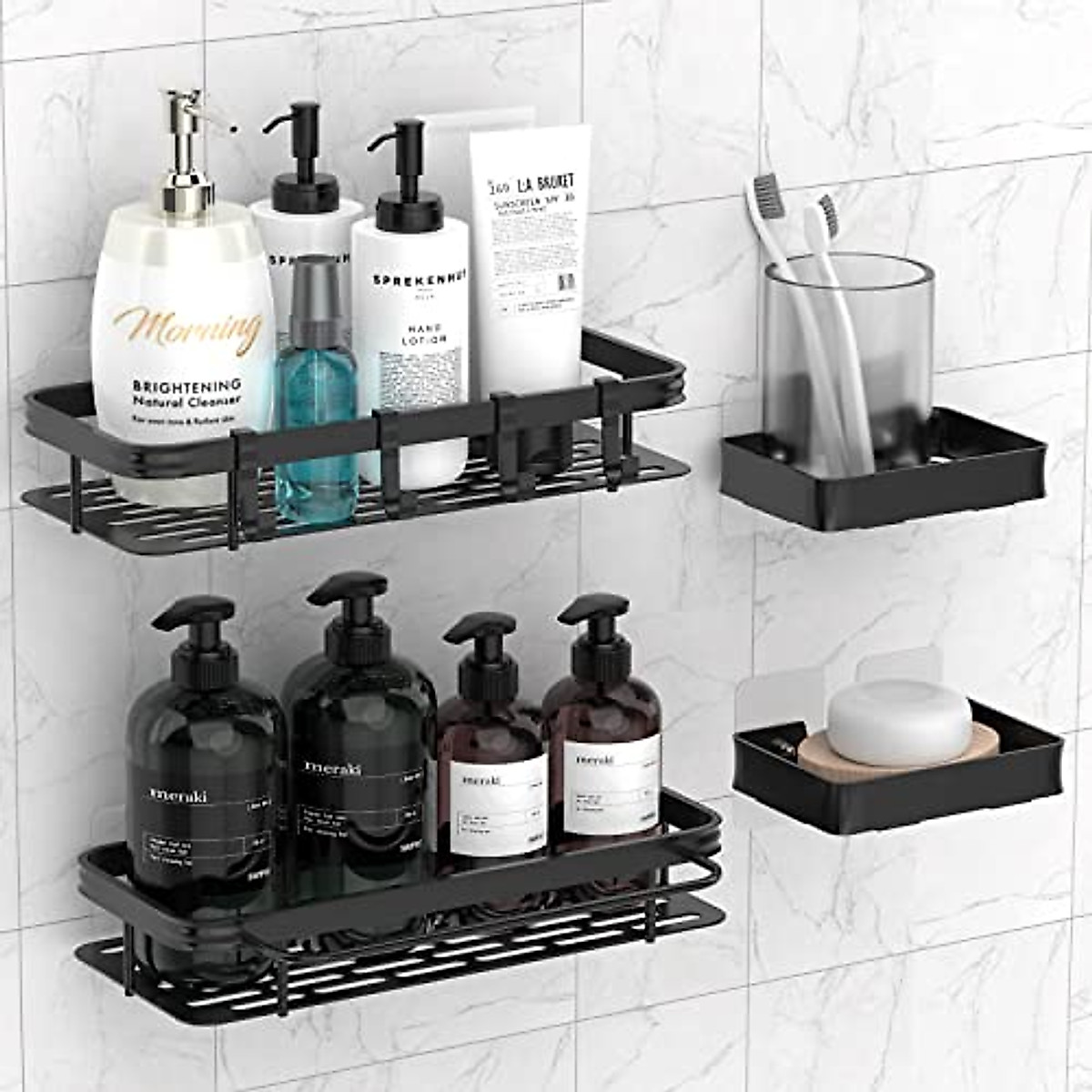 Shower Caddy, 4 Pack Shower Organizer Large Capacity Shower Shelves, Upgrade Adhesive Shower Shelf, Premium Aluminum Rustproof Shower Rack Bathroom Storage for Inside Shower