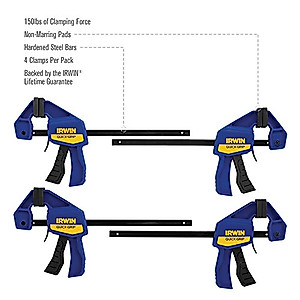 BLACK+DECKER Portable Workbench, Project Center and Vise with IRWIN QUICK-GRIP Clamps, One-Handed, Mini Bar, 6-Inch, 4-Pack (WM425-A & 1964758)