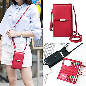 Small Crossbody Bag Long Cell Phone Purse Bag Wallet with Credit Card Slots Women Student Diagonal Wallet Multi-function Shoulder Bag (Black)