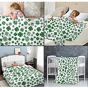 Abaysto Flannel Throw Blanket St Patricks Day Blanket for Kids Lucky Spring Green Clover Shamrock Cozy&Soft Plush Blankets for Bed Couch Living Room Sofa Chair 40"x50"