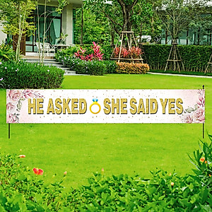 Helewilk He Asked She Said Yes Banner/Large Wedding Engagement Party Decoration Banner/Bridal Shower Yard Sign Backdrop Decor/Wedding Party Supplies Ideas and Gifts