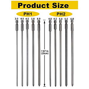 Rocaris 10 Pack Extra Long Phillips Screwdriver Bit Sets, 1/4 Inch Hex Shank Magnetic Screwdriver Bits Cross Head S2, 8 Inch