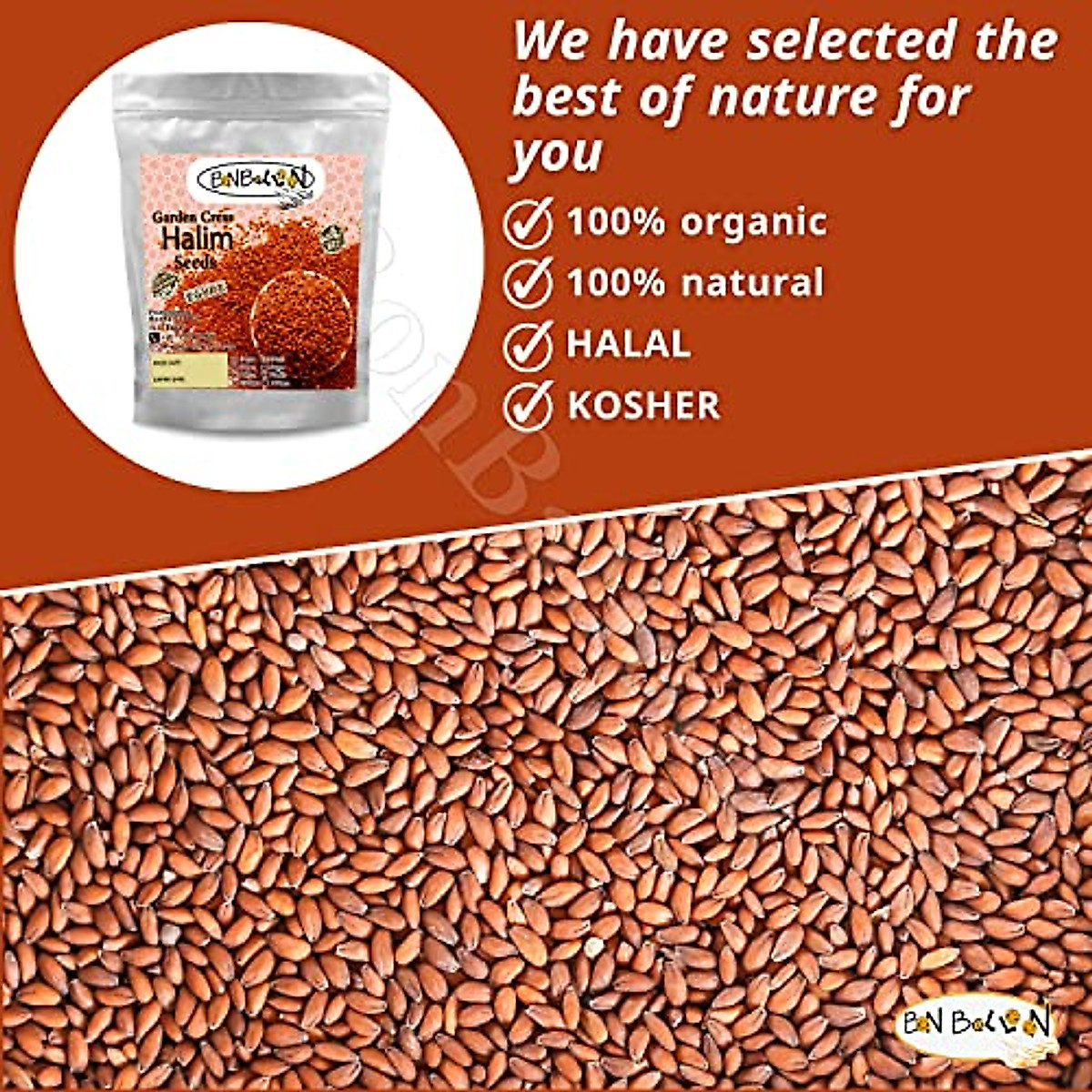 bonballoon ( 26.45 oz / 750 gm ) Organic Herbal Garden Cress Seed Seeds Lepidium Sativum Halim Chandrashoor Chandrasur Cresson De Fontaine For Agriculture & Health حب الرشاد, 26.45 Ounce / 750 gm