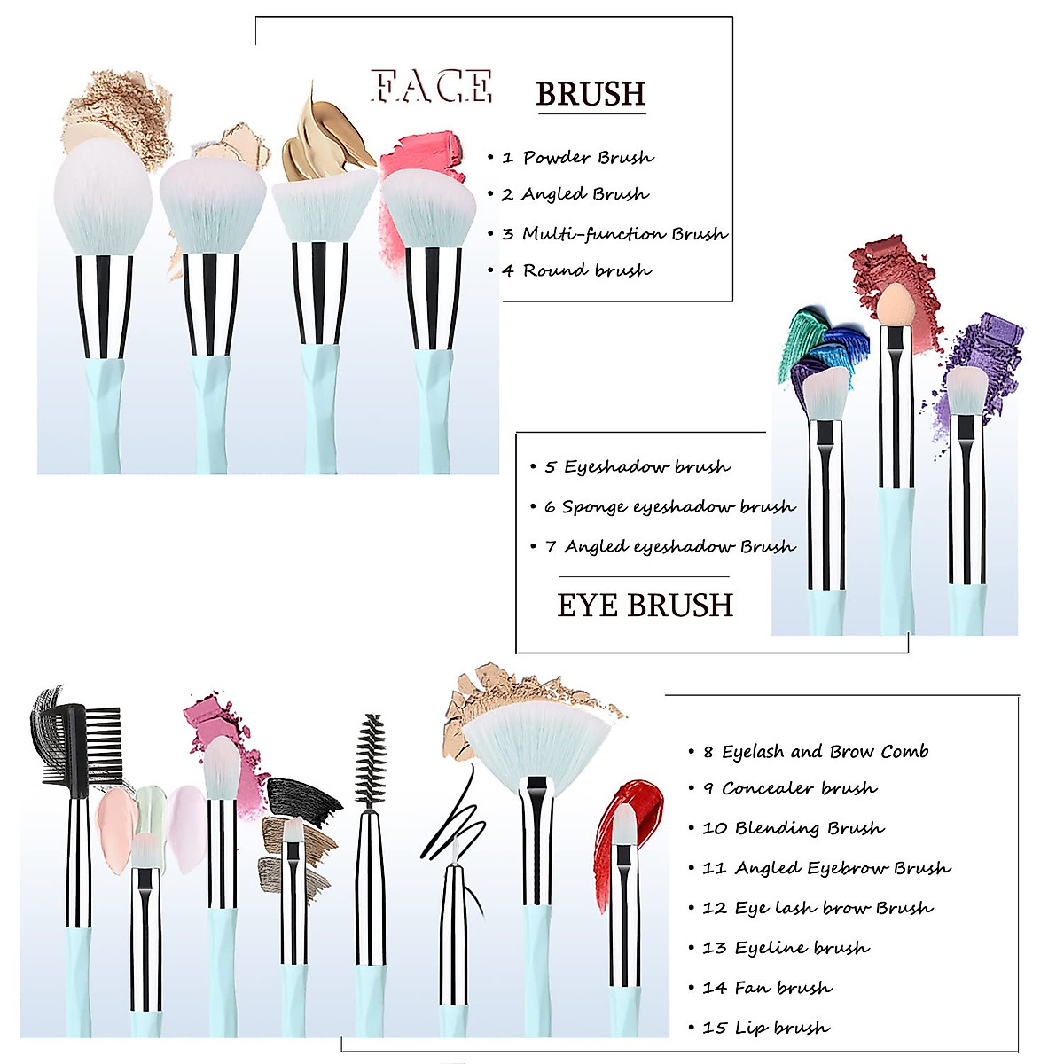 111 Pink blue gradient makeup brushes and makeup sponges set makeup brushes set natural synthetic eye shadow foundation make-up brush set professional makeup brush and tool accessories………
