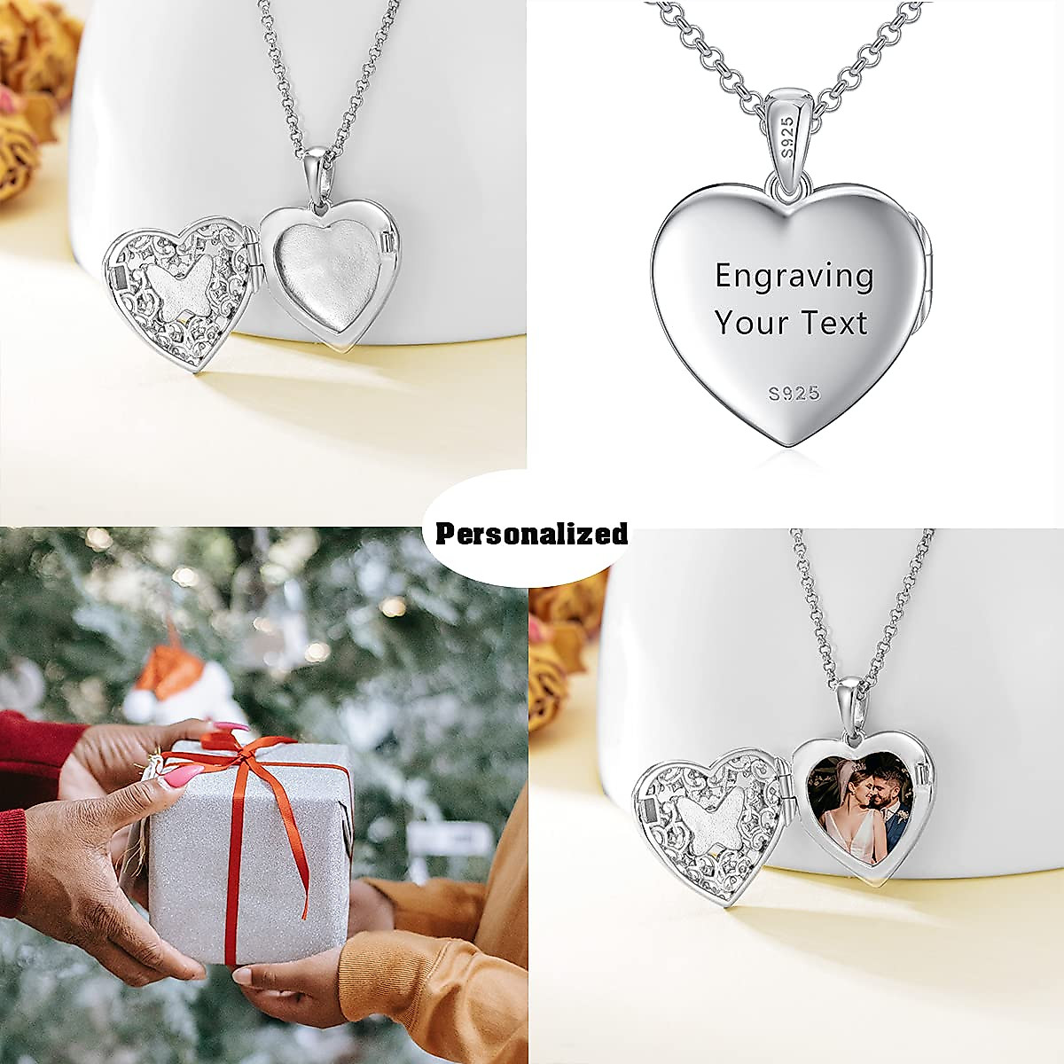 Heart Locket Necklace That Holds Pictures Sterling Silver Butterfly Locket Personalized Custom Photo Pendant Necklace Jewelry Birthday Gifts for Women Gfriend