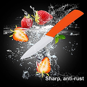 5-Pieces Ceramic Knife Set,Sharp Ceramic Knife with Block Stand,Steak Knife,Orange Kitchen Knives With Anti-Slip handle,Includes 6"Chef Knife,5"Utility Knife,4"Vegetable Knife,3"Bread Knife,1''Peeler