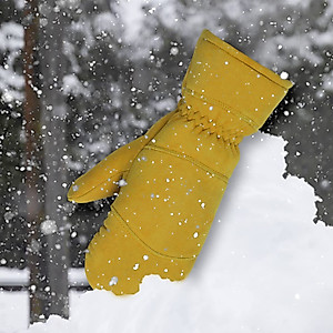 AMERICAN FUR Deerskin Suede Mittens - Gold Insulated (Large)