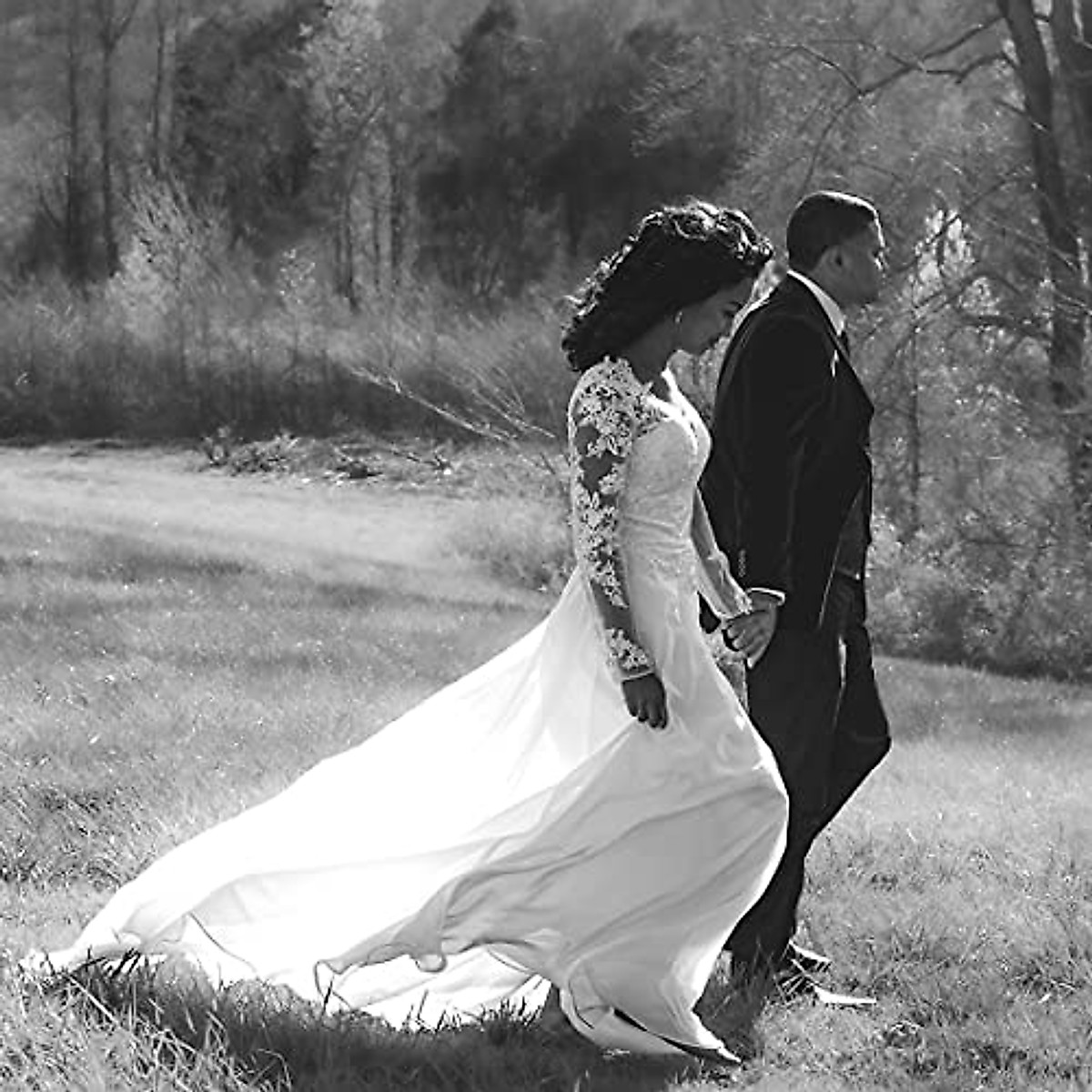 Findlovewedding Wedding Dresses for Bride 2023 with Lace Appliques Chiffon A Line Women Dress Long Sleeves Beach Bride Dress US4 Ivory