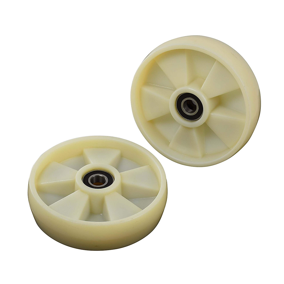 Pallet Jack/Truck Wheels Set (8 pcs) Steer Wheels 7.5" x 2" and Load Wheels 3"x3.75" with Bearings ID 20mm Nylon and Entry/Exit Rollers and Protective Caps
