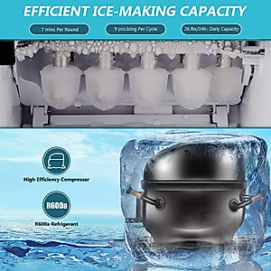 COSTWAY Countertop Ice Maker, 26LBS/24H Portable Electric Ice Machine, 9 Bullet Ice / 7 Mins, Intelligent Alarm System, with Ice Scoop and Basket, for Homes, Offices, Restaurants, Bars (Silver)