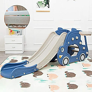 Children's Toys 4 in 1Slide for Kids, Toddler Playground Slipping Slide Climber, Extra Long Slide Slope with Basketball Hoop for Indoor Outdoor Backyard Use (Blue Car) (Blue, One Size)