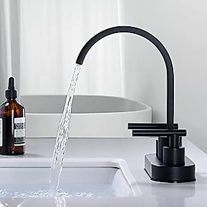 TRUSTMI Bathroom Faucet Matte Black 2 Handle Lavatory Basin Sink Faucet Swivel Waterfall 4 Inch Centerset Vanity Faucet with Overflow Pop Up Drain Assembly