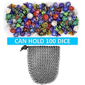 YOUSHARES Chainmail D&D Dice Bag - Large Capacity Stainless Steel Drawstring Dice Bag for Dungeons and Dragons Dice Set (Hold 100 DND Dice)
