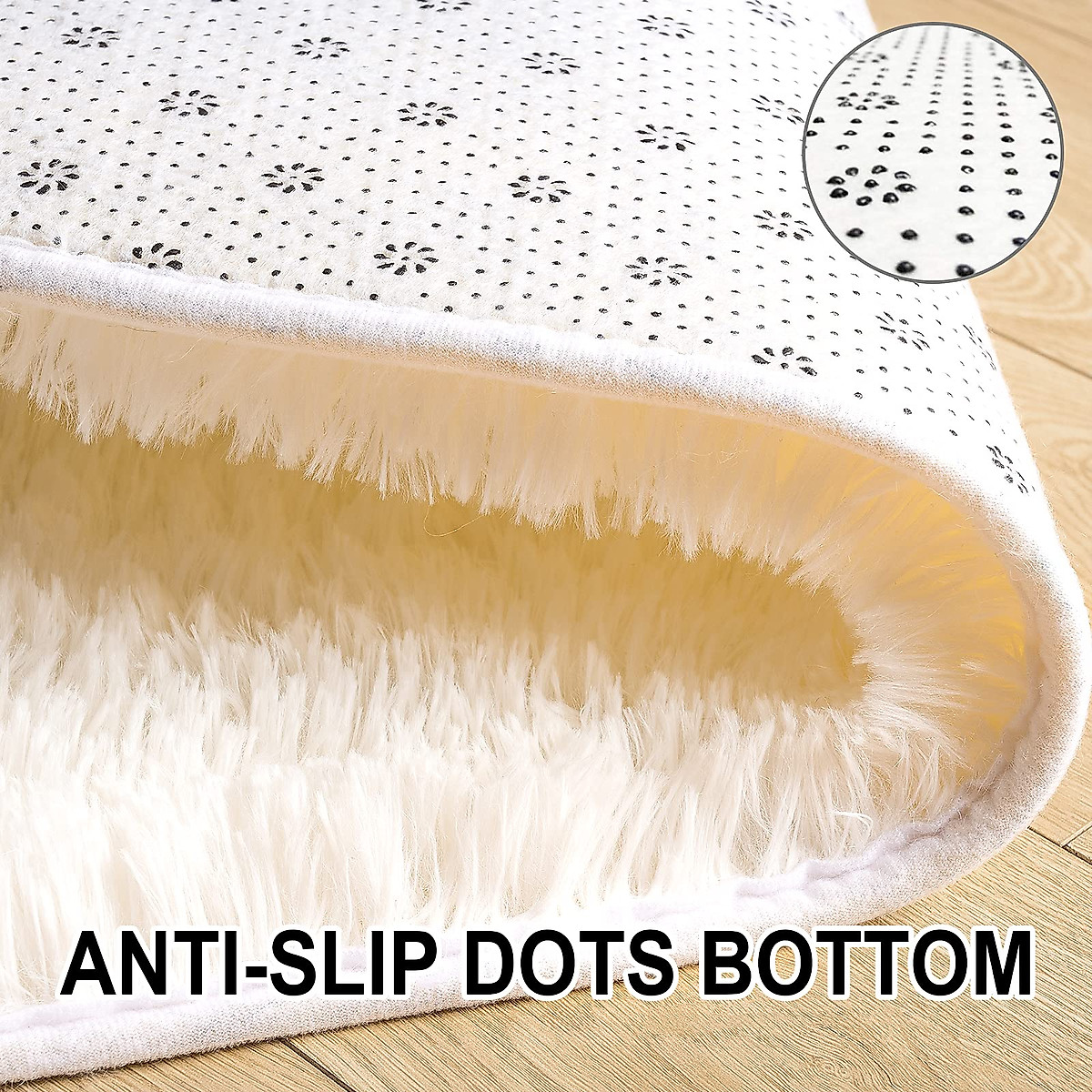 Merelax Soft Shaggy Rug for Kids Bedroom, Oval 2.6'x5.3' Cream Plush Fluffy Carpets for Living Room, Furry Carpet for Teen Girls Room, Anti-Skid Fuzzy Comfy Rug for Nursery Decor Cute Baby Play Mat