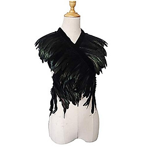 L'VOW Feather Boa Ribbon Punk Gothic Shawl Maleficent Costume for Halloween（Black）