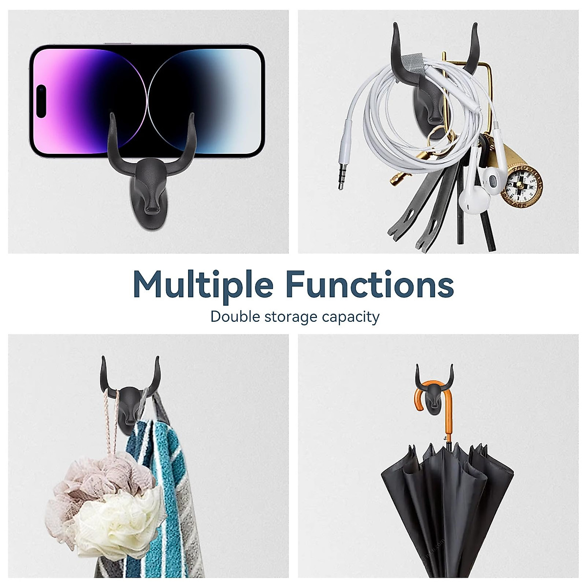 Heavy Duty Towel Hooks, 2 Packs Cow Head Wall Hooks Decorative Wall Hooks Towel Hooks for Bathroom Wall Mounted Clothes Hanger Coat Hook Rustic Bathroom Decor