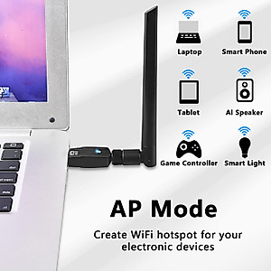 USB WiFi Adapter 1300Mbps Wireless Dongle for Desktop PC, USB 3.0 2.4GHz/5GHz WiFi Adapter Features RTL8812BU, 5dBi High Gain Antenna Compatible with Windows 10/7/8/8.1/XP/Vista and Mac OS 10.9-10.15