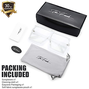 The Fresh Large Oversized Fashion Square Flat Top Sunglasses with Gift Box (4-Shiny Crystal, Clear/AR Coating)