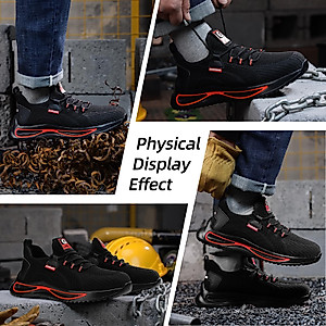 GLANOUDUN Steel Toe Shoes for Men Black Work Shoes for Men Lightweight Steel Toe Sneakers for Men Comfort Mens Safety Shoes Indestructible Working Shoes Red