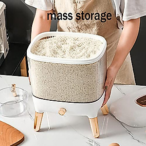 22 lbs (About 10kg) Rice, Dry Food, Flour, Grain Dispenser, Rice Container with lid and Measuring Cup, Fully airtight Dry Food Storage Container for Whole Wheat Rice Storage, Kitchen Storage