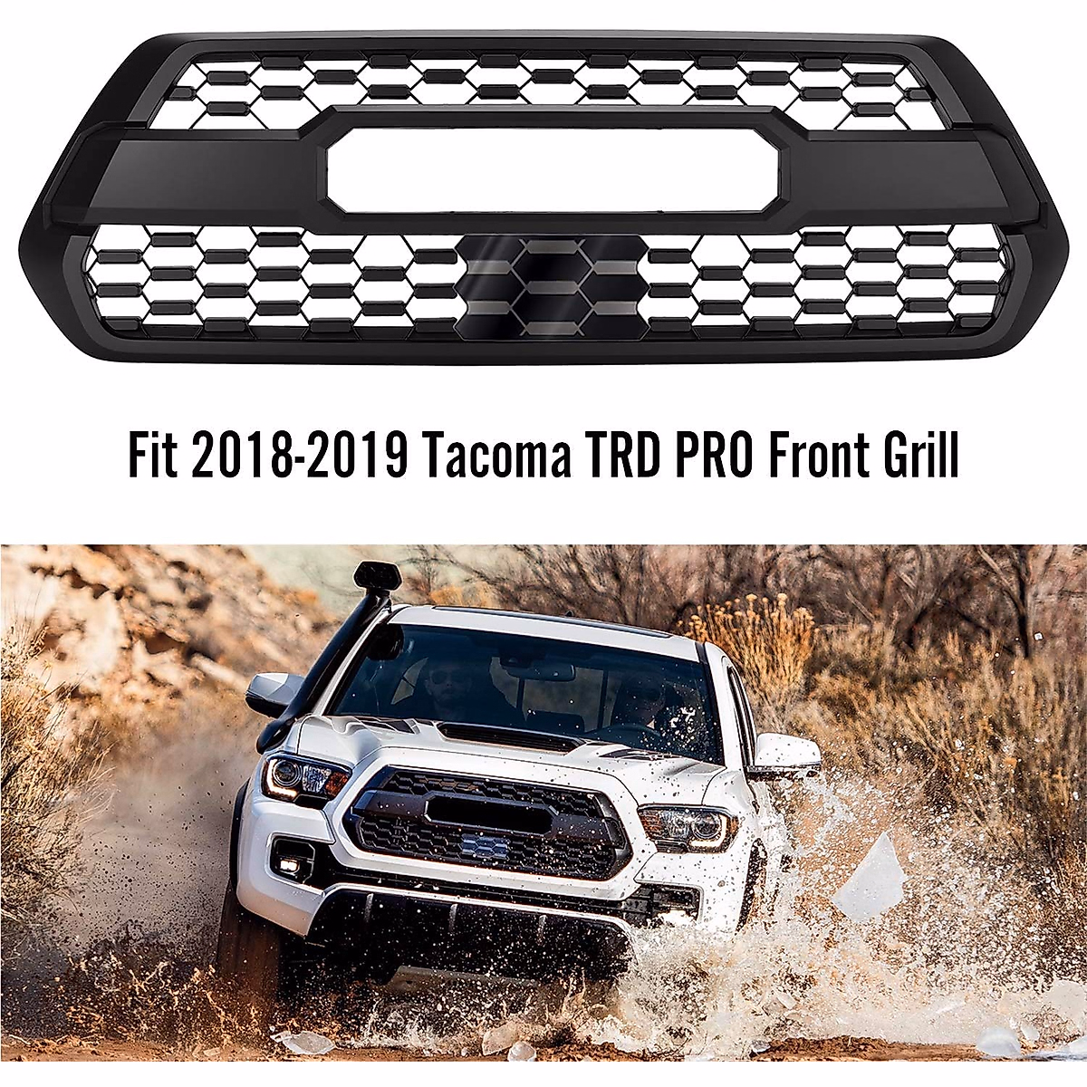 Front Grille Garnish Sensor Cover, Black & Silver, Aftermarket Replacement for 2018-2019 Toyota Tacoma TRD PRO Grille Only Replaces Part # 53141-35060 (Grille Sensor Cover)
