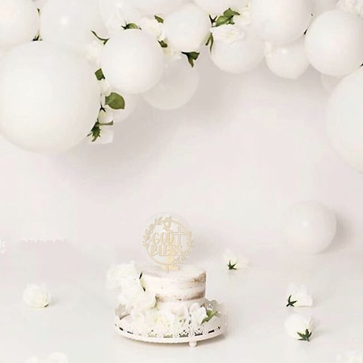 1 Pack God Bless Cake Topper Glitter Dove Cross Christening Wooden First Communion Cake Pick Religious Baptism God Bless Cake Decorations for Religious Theme Party Baby Shower Birthday Party Supplies