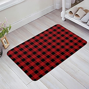 Front Door Mat Floor Mats for Home Decor, Red and Black Grid Memory Foam Runner Entryway Area Rug Non-Slip Absorbent Doormat Washable Rug, 18x30Inch Welcome Mats for Bedroom Decor Living Room Decor