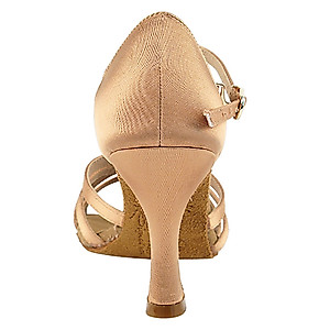 Very Fine Dance Shoes - Ladies Latin, Rhythm, Salsa Ballroom Dance Shoes - S9235-2.5-inch Heel and Foldable Brush Bundle - Tan Satin - 7